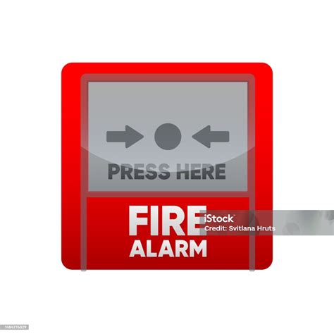 현실적인 화재 경보 벨은 흰색 배경에 격리되어 있습니다 시스템 비상 신호 예방 비상사태 경고음 위험 화재 안전 상자를 당깁니다 벡터 그림입니다 감지기에 대한 스톡 벡터 아트