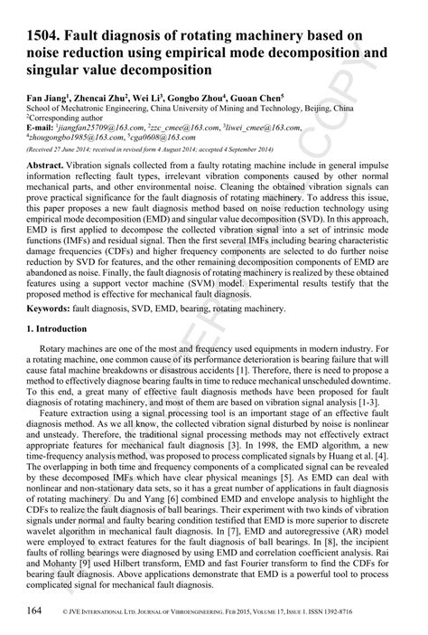 Pdf Fault Diagnosis Of Rotating Machinery Based On Noise Reduction Using Empirical Mode