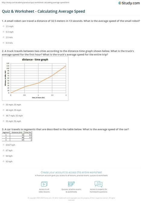 Quiz Worksheet Calculating Average Speed Study