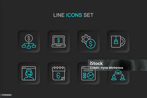 라인 직원 계층 설정 파이 차트 인포 그래픽 달력 전화 24 시간 지원 차 한잔 달러 기호가있는 기어 노트북 및 계층 아이콘 벡터 24에 대한 스톡 벡터 아트 및 기타