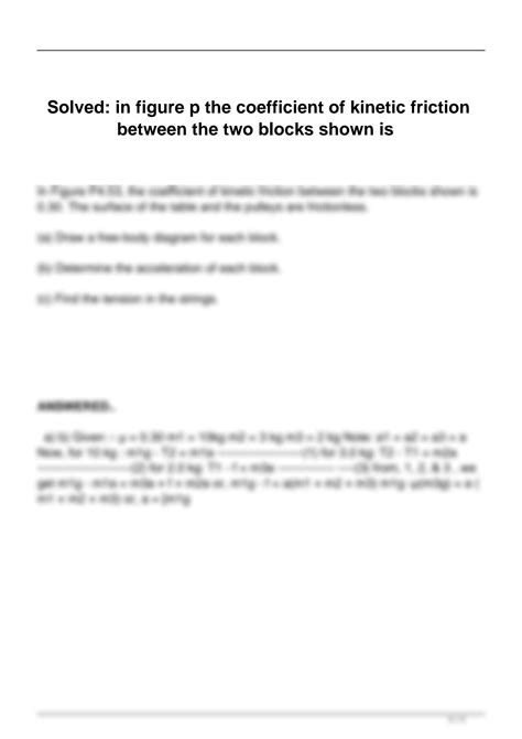 Solution Solved In Figure P4 52 The Coefficient Of Kinetic Friction Between The Two Blocks