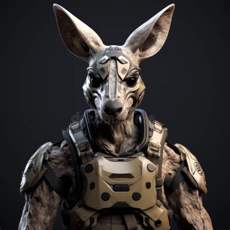 Hyper Realistic 3d Model Of A Kangaroo In Military Armor Stock