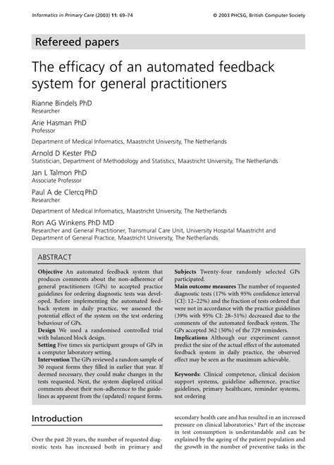 PDF The Efficacy Of An Automated Feedback System For General