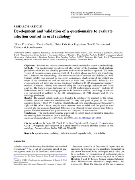 Pdf Development And Validation Of A Questionnaire To Evaluate