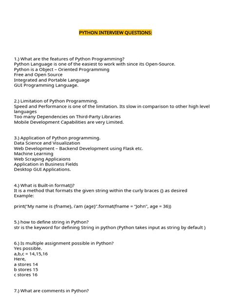 Python Interview Question Pdf Python Programming Language Control Flow