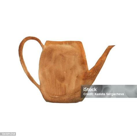 흰색 배경에 고립 된 세라믹 주전자 갈색 주전자 또는 주전자의 수채화 손 그리기 그림 그림 디자인 다도에 좋은 식기 갈색에 대한 스톡 벡터 아트 및 기타 이미지 Istock
