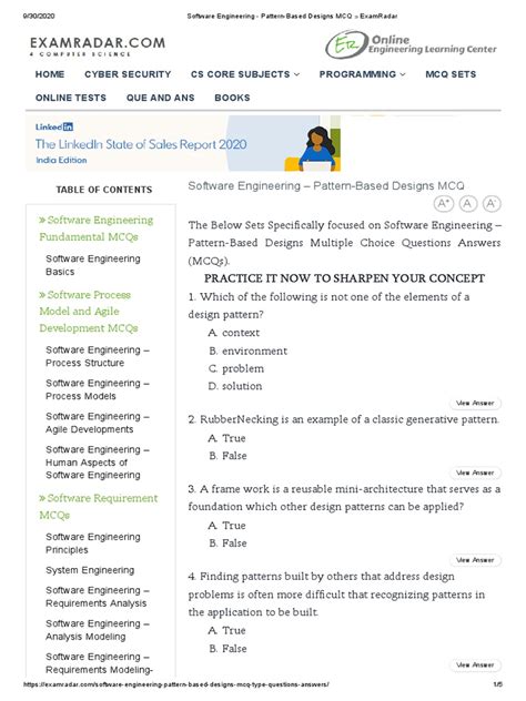 Software Engineering Pattern Based Designs Mcq Examradar Pdf Multiple Choice Design