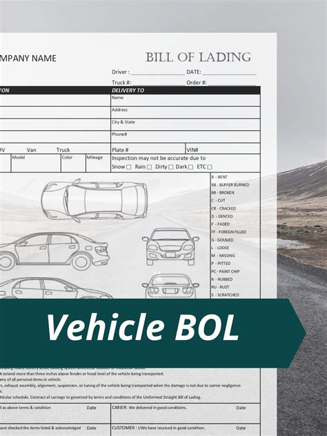 Vehicle Bill Of Lading Template Printable Business Form Template