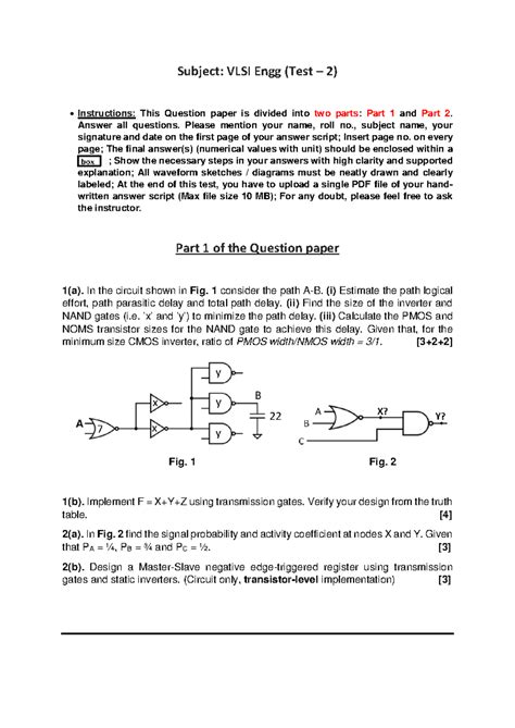 VLSI Final Test Part NIL Subject VLSI Engg Test Instructions This Question Paper