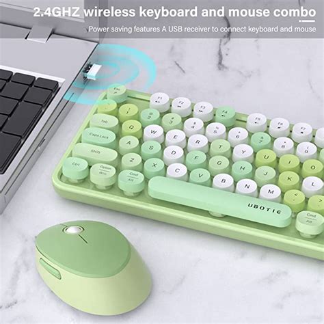 Ubotie Colorful Computer Wireless Keyboards Mouse Combos Typewriter Flexible Keys Office Full