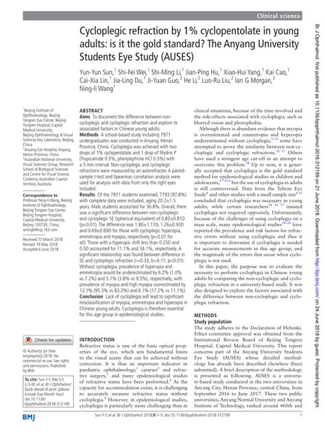 Pdf Cycloplegic Refraction By 1 Cyclopentolate In Young Adults Is It The Gold Standard The
