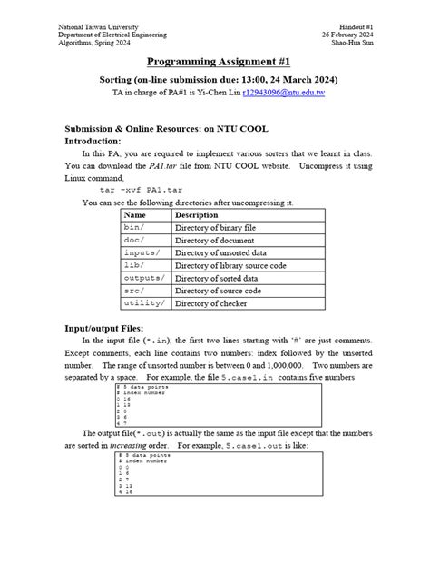 Programming Assignment 1 Sorting On Line Submission Due 1300 24