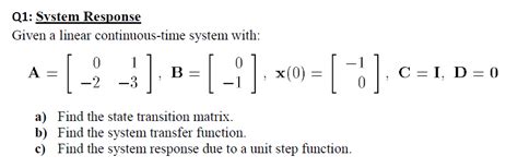 solved q1 system response given a linear continuous time