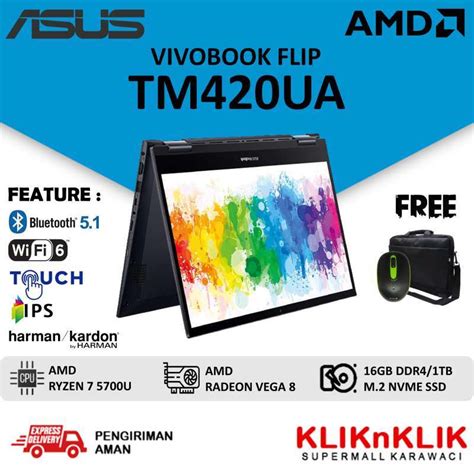 Jual Laptop Touchscreen Asus Vivobook Flip 14 Tm420ua Ryzen 7 5700u 16gb Ssd 1tb Radeon Vega 8