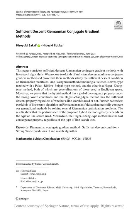 Sufficient Descent Riemannian Conjugate Gradient Methods Request Pdf