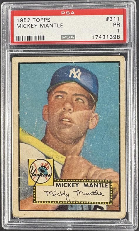 1952 Topps 311 Mickey Mantle Psa 1 Well Centered Ebay