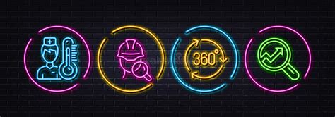 360 Degree Thermometer And Inspect Minimal Line Icons For Web Application Printing Neon
