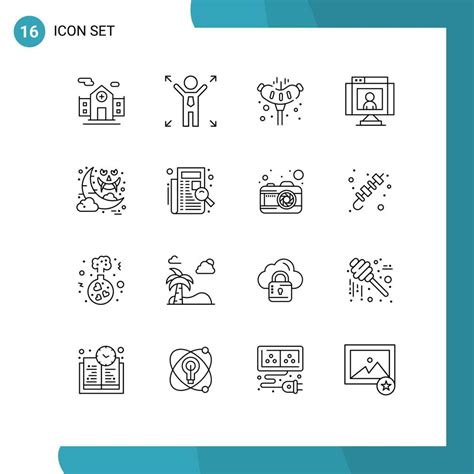 Pack Of 16 Modern Outlines Signs And Symbols For Web Print Media Such As Night Halloween Sausage