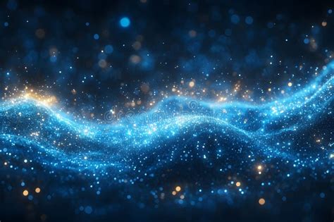 Sparkling Blue And Gold Cosmic Waves Abstract Digital Background For Design Generative Ai