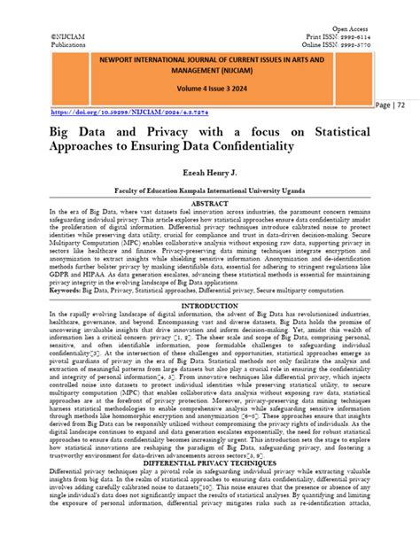 Big Data And Privacy With A Focus On Statistical Approaches To Ensuring Data Confidentiality