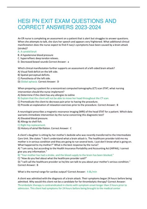 HESI PN EXIT EXAM QUESTIONS AND CORRECT ANSWERS Hesi Exit Stuvia US