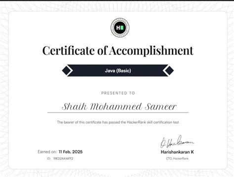 Java Programming Certification Hackerrank Learning Shaik Mohammed Sameer