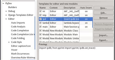 Python Linux Kde Using Code Templates In Pydev