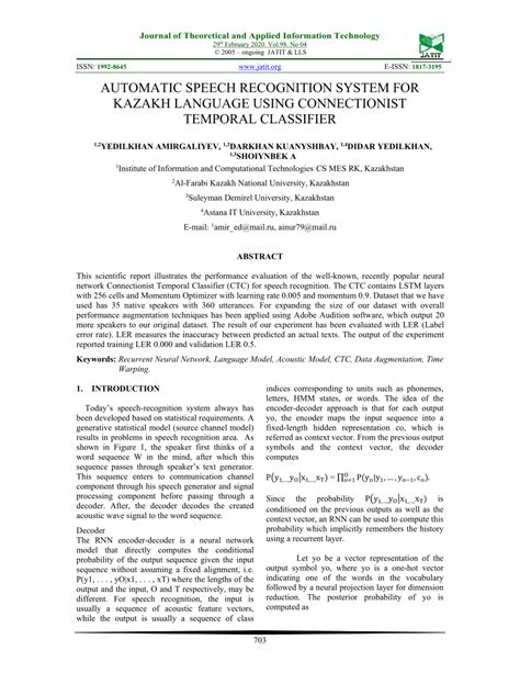 Pdf Automatic Speech Recognition System For Kazakh Language Using