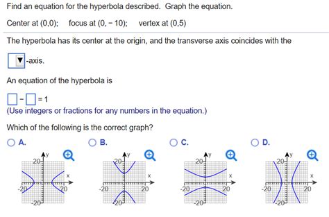 Solved Find An Equation For The Hyperbola Described Graph