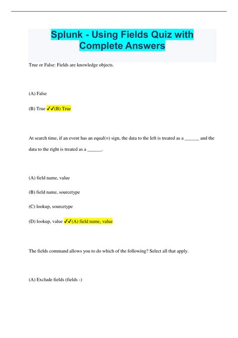 Splunk Using Fields Quiz With Complete Answers Splunk Stuvia Us