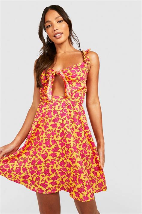 Tall Floral Tie Front Sun Dress Boohoo Uk