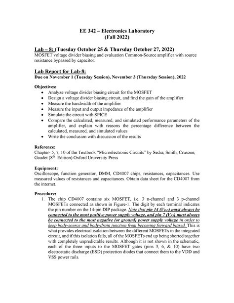 Ee342lab 8fall2022 Nothing Ee 342 Electronics Laboratory Fall 2022 Lab 8 Tuesday