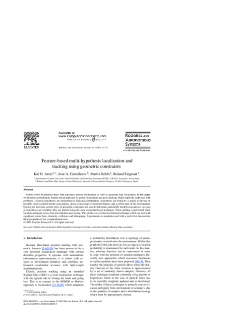 Pdf Feature Based Multi Hypothesis Localization And Tracking For