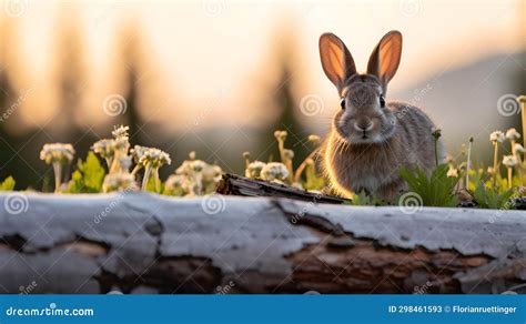 Mountain Cottontail Rabbit Peeking Out From A Log Royalty Free Stock Photography Cartoondealer