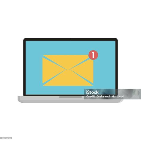 봉투 아이콘이 있는 랩톱입니다 전자 메일 마케팅 및 인터넷 광고 개념의 템플릿 파란색 화면에 문자가 있는 노트북 노랑에 대한