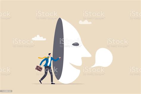 부정직 거짓말 또는 사기 위장 마스크 뒤에 숨어있는 사기 또는 가짜 비즈니스 부정 행위 또는 의심 허위 또는 가짜 뉴스 개념 위장 마스크 뒤에 숨어있는 부정직 한 사업가는