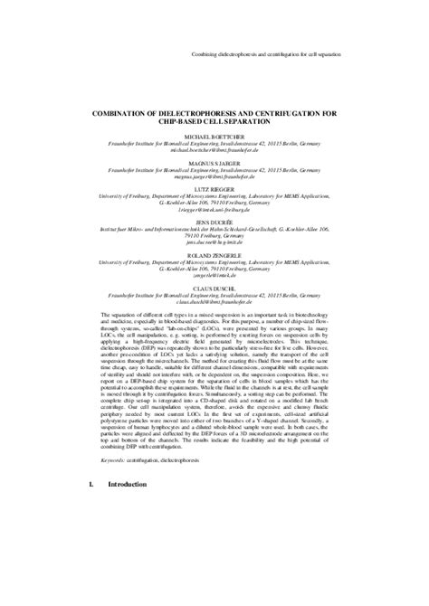 Pdf Lab On Chip Based Cell Separation By Combining Dielectrophoresis