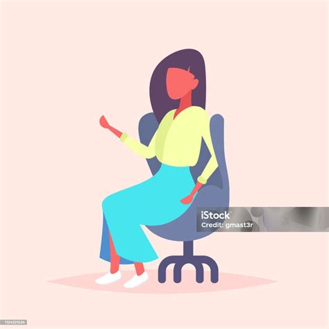 앉아의 자 4 여자 여성 사무실 근로자 전체 길이 만화 캐릭터 플랫 사업가 가리키기에 대한 스톡 벡터 아트 및 기타 이미지 가리키기 갈색 머리 개념 Istock