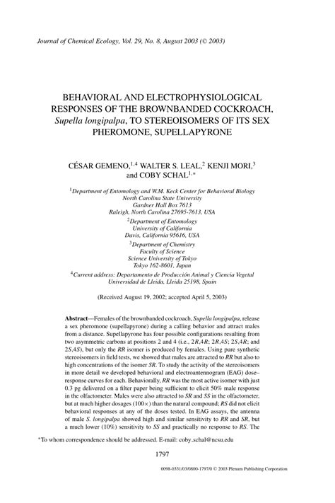 Pdf Behavioral And Electrophysiological Responses Of The Brownbanded
