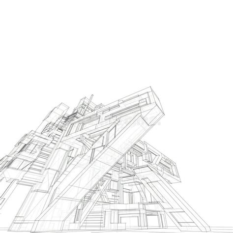 Abstract Architectural Wireframe Featuring A Complex Arrangement Of Intersecting Stock