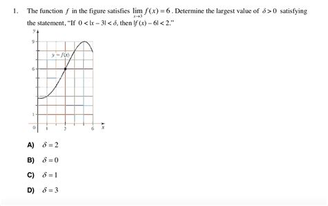 Answered The Function F In The Figure Satisfies Lim F X 6 Determine The Largest Value Of D