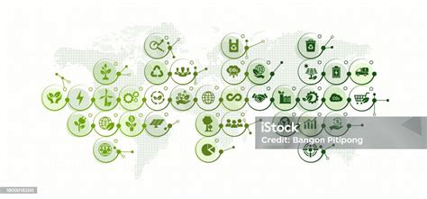 녹색 순환 경제 및 녹색 비즈니스 기하학적 템플릿 및 환경 보호와 관련된 지속 가능한 개발 개념에 대한 배경 평면 아이콘으로 친환경 벡터 일러스트레이터 아이콘에 대한 스톡