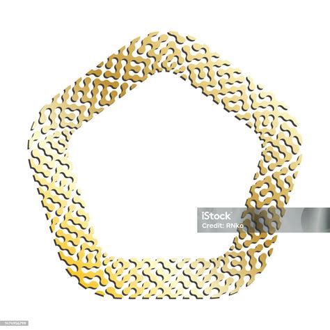 장식 헤더를 위한 황금 넓은 오각형 추상 기하학적 프랙탈 Puzzle 프레임 금색 금속은 흰색 배경에 격리된 모자이크 프레임을 장식합니다 벡터 곡선에 대한 스톡 벡터 아트