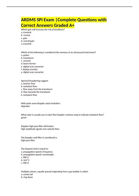 Ardms Spi Exam Complete Questions With Correct Answers Graded A Ardms Spi Stuvia Us