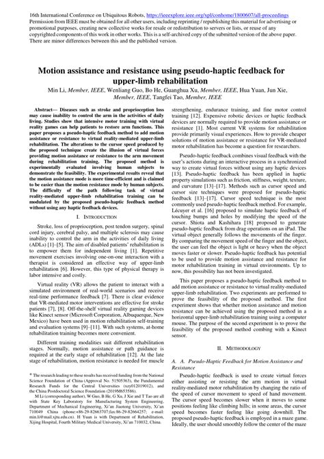 Pdf Motion Assistance And Resistance Using Pseudo Haptic Feedback For Upper Limb Rehabilitation