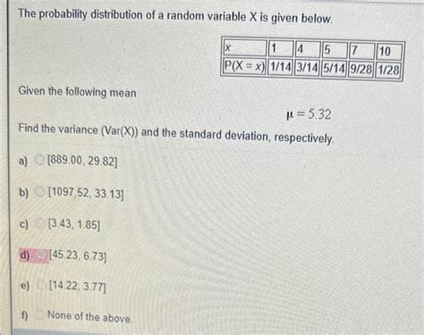 Solved The Probability Distribution Of A Random Variable X