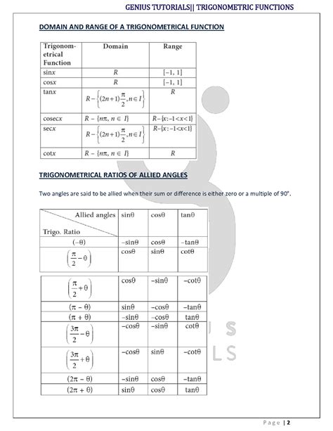 SOLUTION Trigonometric Functions Studypool