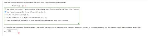 Solved Does The Function Satisfy The Hypotheses Of The Mean