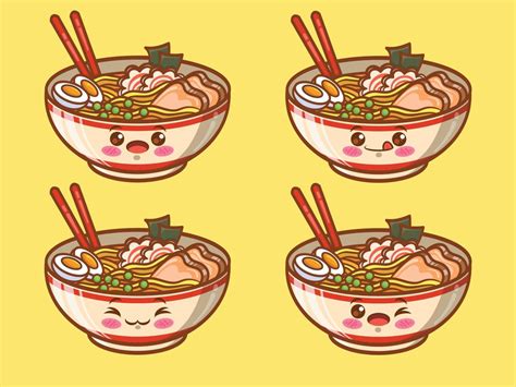 Set Of Cute Ramen Japanese Food Cartoon Character And Illustration