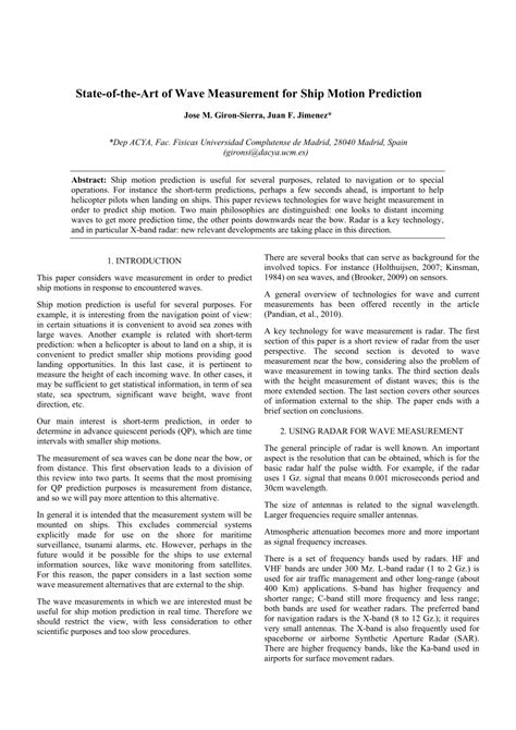 Pdf State Of The Art Of Wave Measurement For Ship Motion Prediction